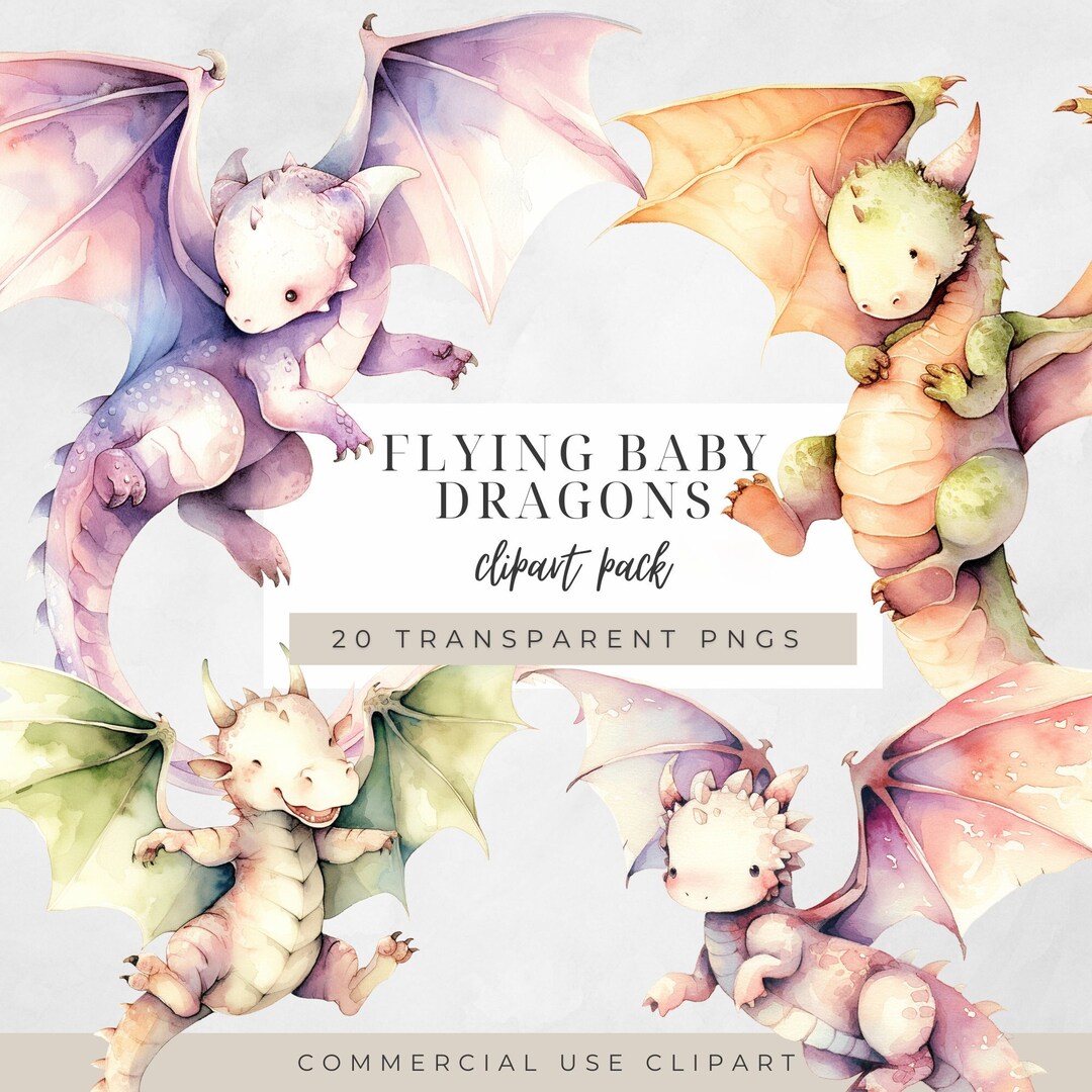 Watercolor Baby Dragon Clipart, Transparent PNG, Nursery Art, Instant ...
