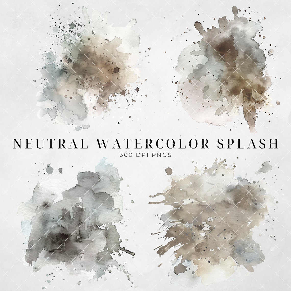 Neutral Watercolor Splash Clipart, Transparent PNG, Instant Download ...