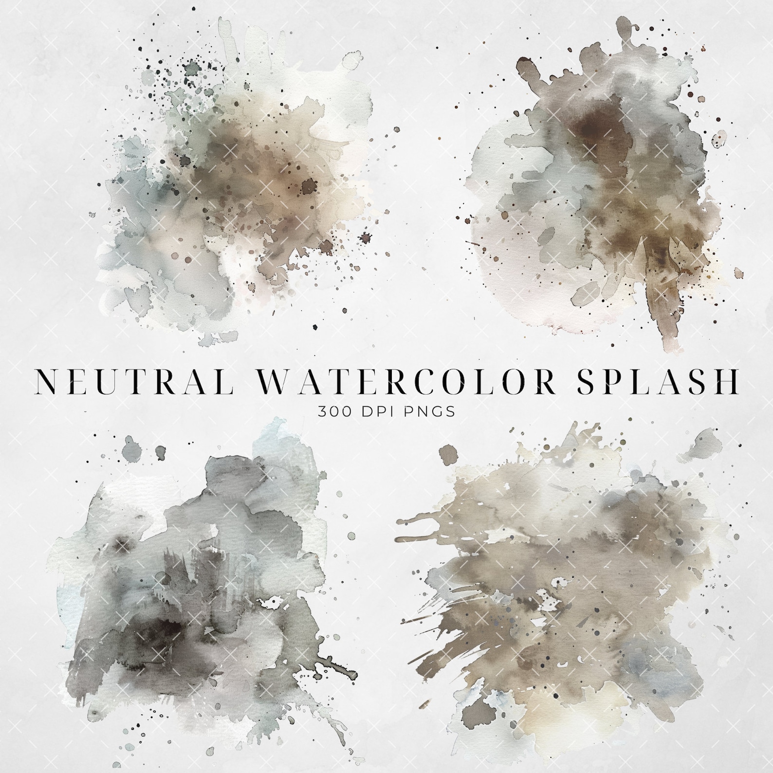Neutral Watercolor Splash Clipart, Transparent PNG, Instant Download ...