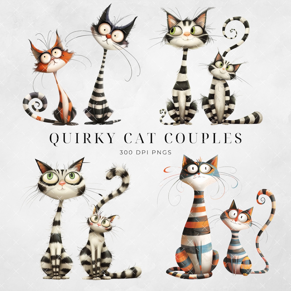 Quirky Cat Clipart, Transparent PNG, Instant Download, Funny Quirky Cat ...