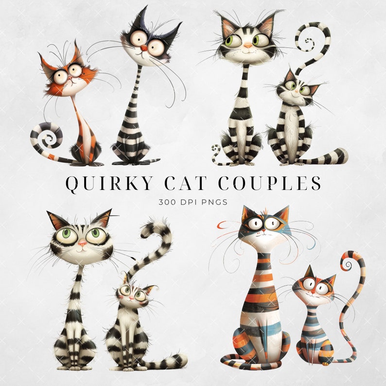Quirky Cat Clipart, Transparent PNG, Instant Download, Funny Quirky Cat ...