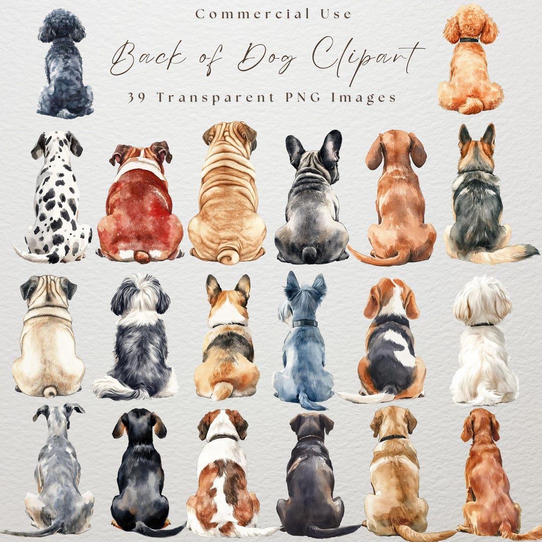 Dog Clipart From Back, Transparent PNG, Digital Download, Watercolor ...