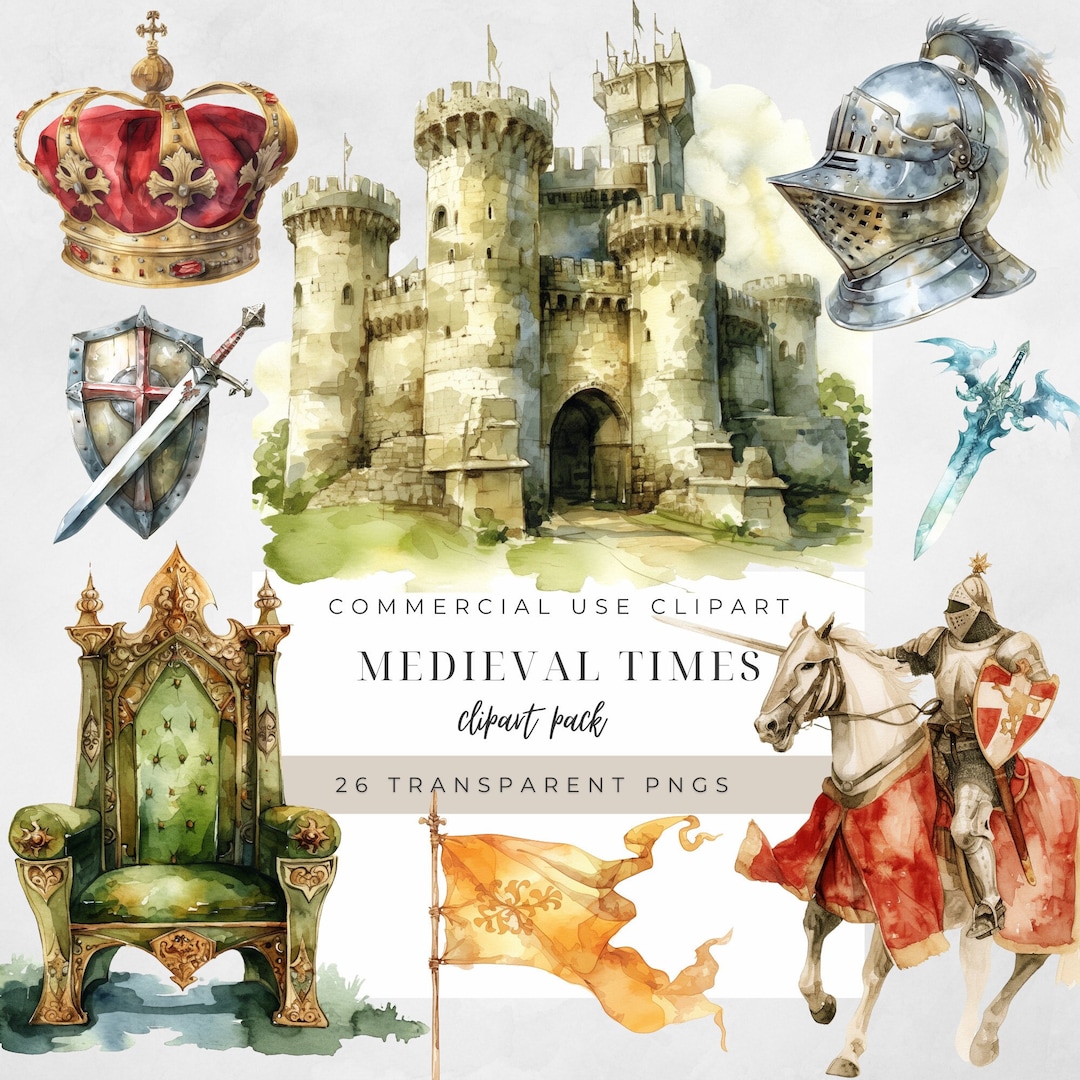 Medieval Clipart, Instant Download, Watercolor Medieval Clipart, Middle ...