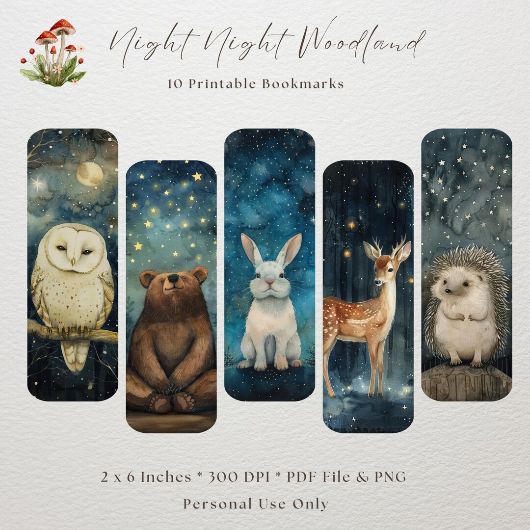 Woodland Animal Bookmarks, Printable Bookmark, Digital Download ...