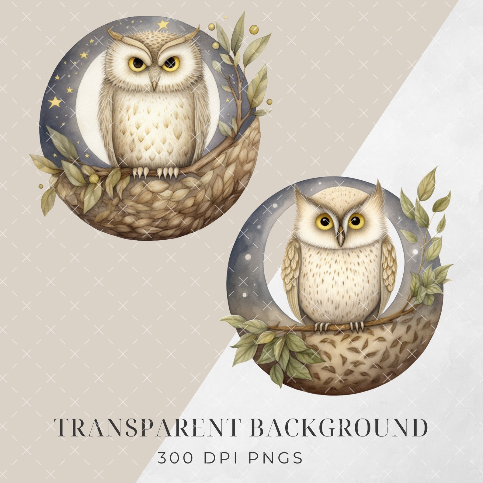 The Night Owls Clipart, Transparent PNG, Junk Journal, Instant Download ...