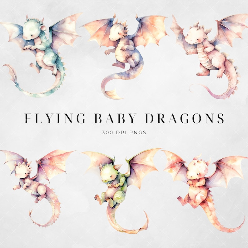 Watercolor Baby Dragon Clipart, Transparent PNG, Nursery Art, Instant ...
