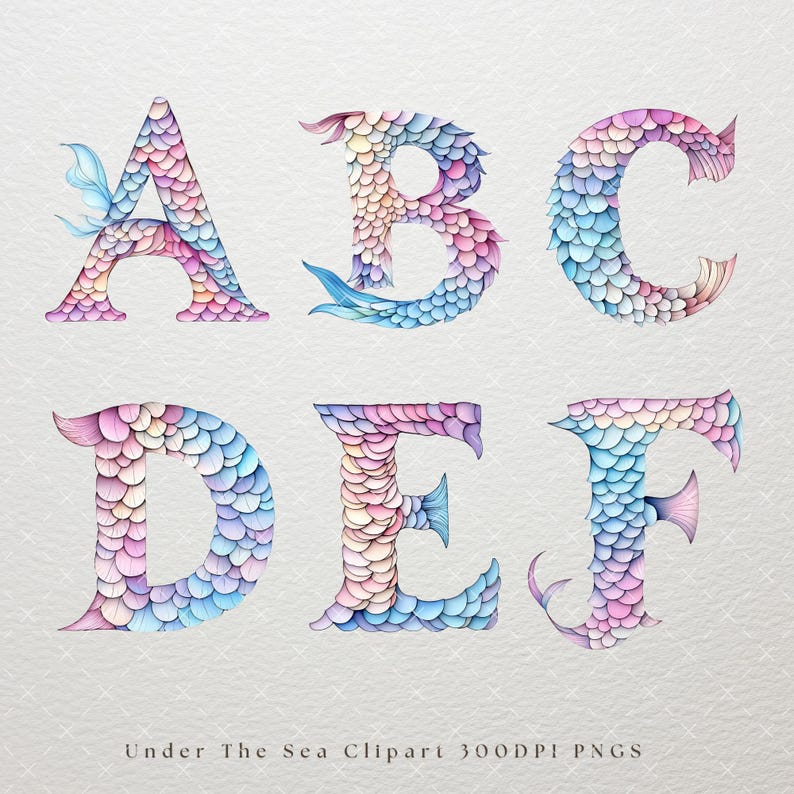 Mermaid Alphabet Clipart, Under the Sea, Digital Download, Girl ...
