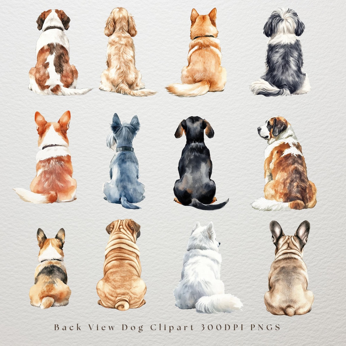 Dog Clipart From Back, Transparent PNG, Digital Download, Watercolor ...