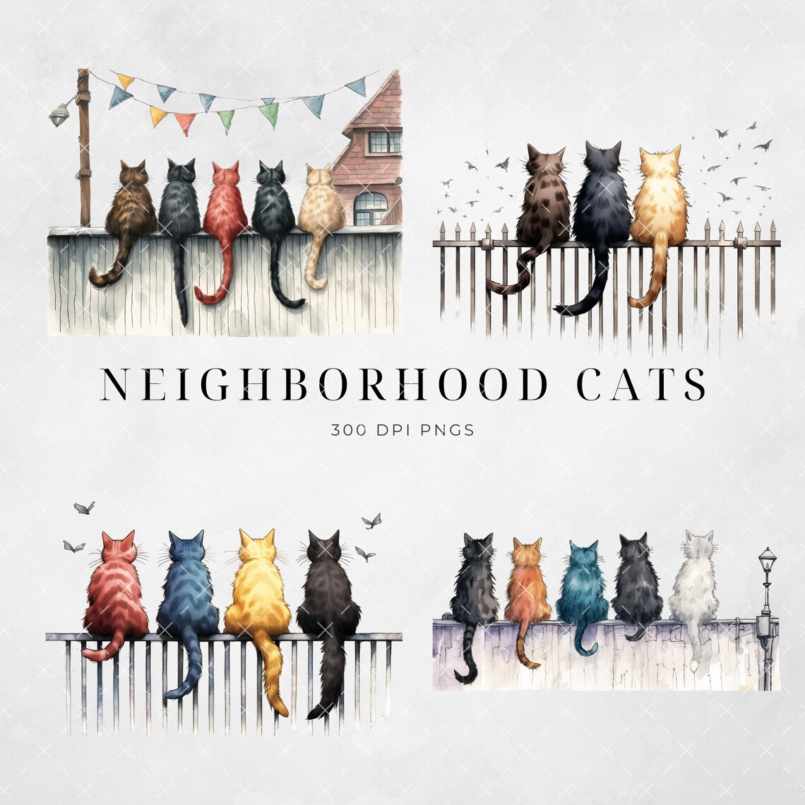 Cats on Fence Clipart, Transparent PNG, Instant Download, Quirky Cat ...