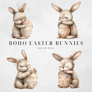Boho Easter Bunny Clipart, Transparent PNG, Instant Download, Easter ...