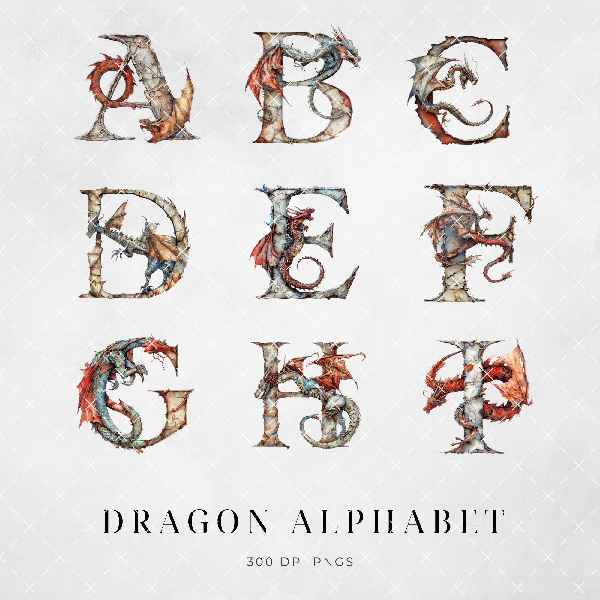 Dragon Letter Clipart, Transparent PNG, Instant Download, Dragon ...