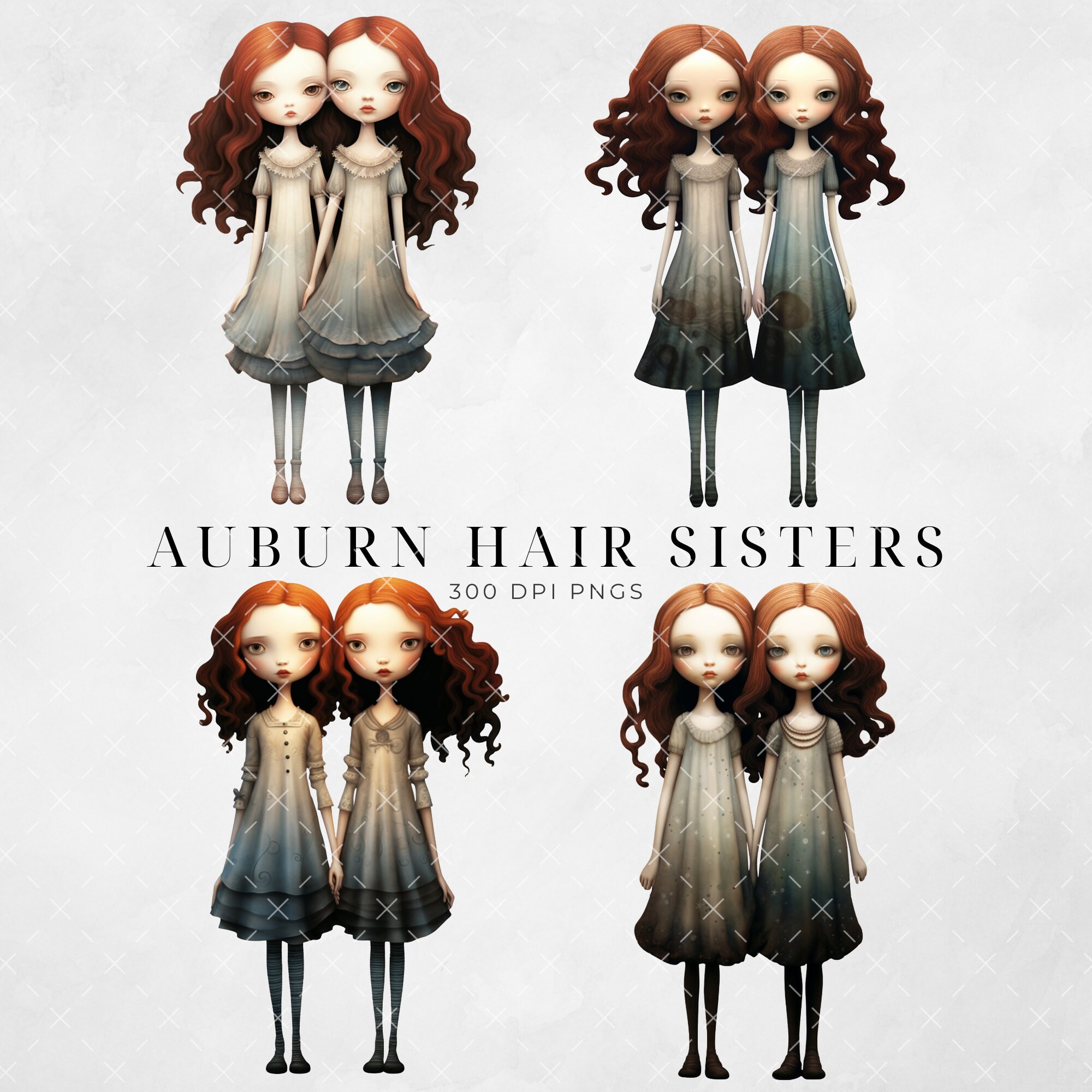 Auburn Hair Sisters Clipart, Transparent PNG, Paper Doll, Junk Journal ...