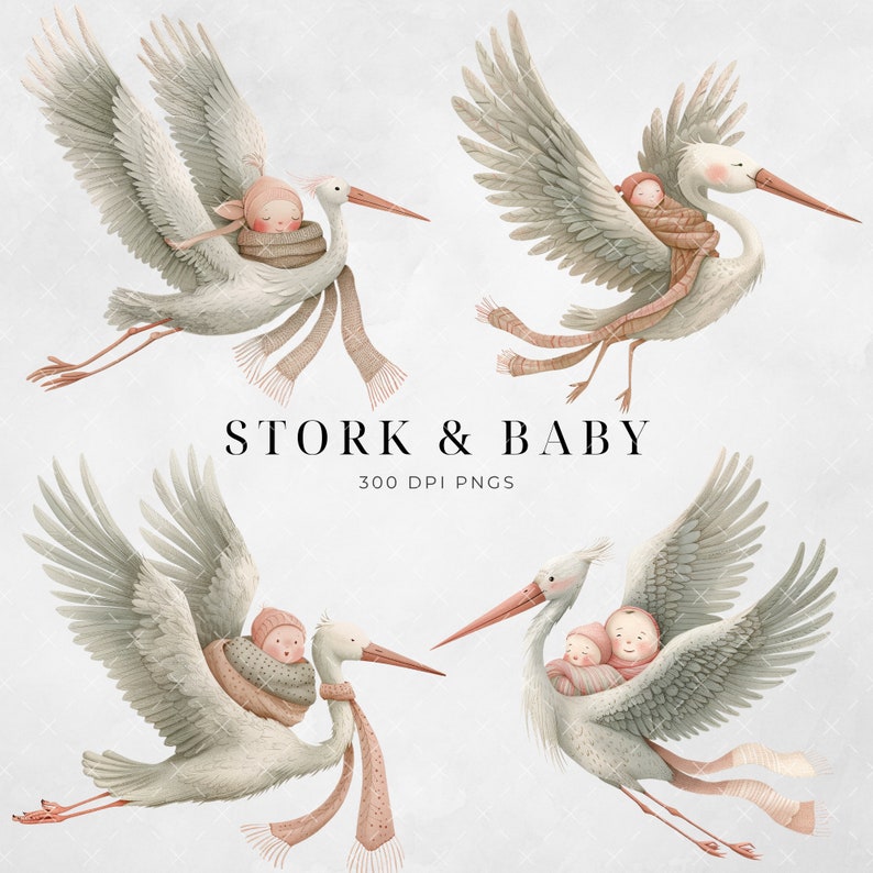 Stork Baby Clipart, Gender Neutral Baby Clipart, Transparent PNG ...