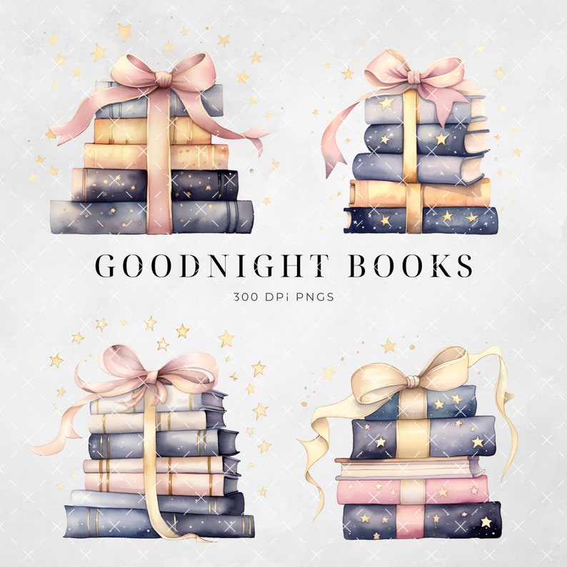 Goodnight Books Clipart, Transparent PNG, Instant Download, Bedtime ...