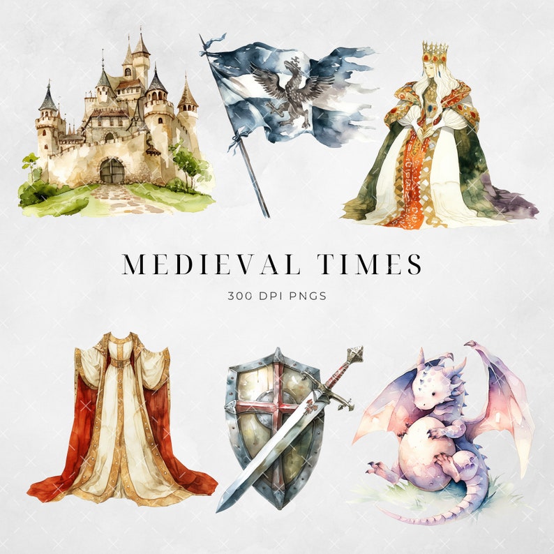 Medieval Clipart, Instant Download, Watercolor Medieval Clipart, Middle ...