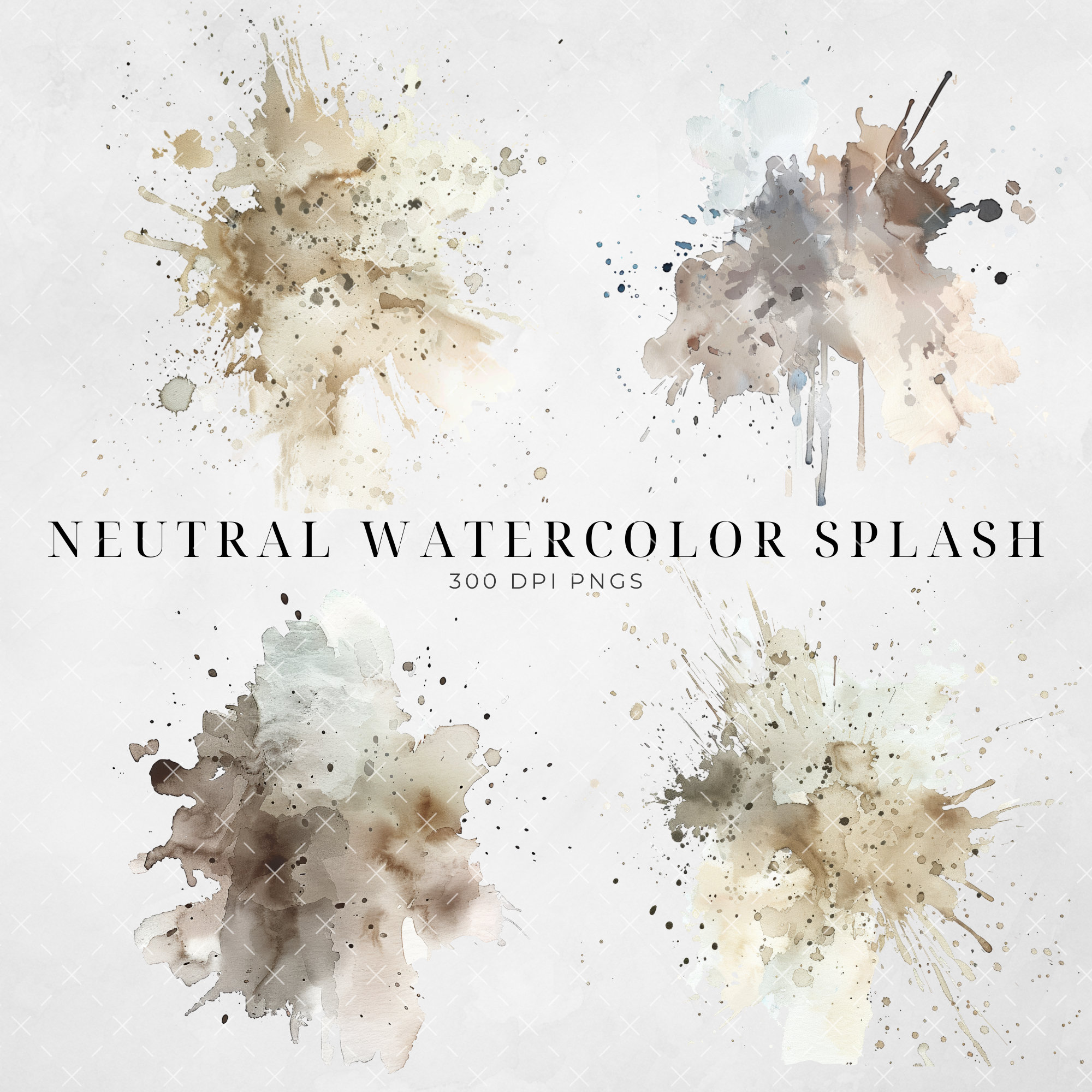Neutral Watercolor Splash Clipart, Transparent PNG, Instant Download ...