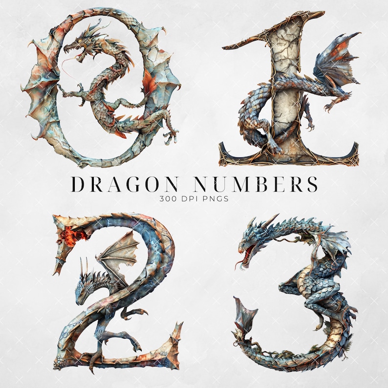 Dragon Number Clipart, Transparent PNG, Instant Download, Dragon ...