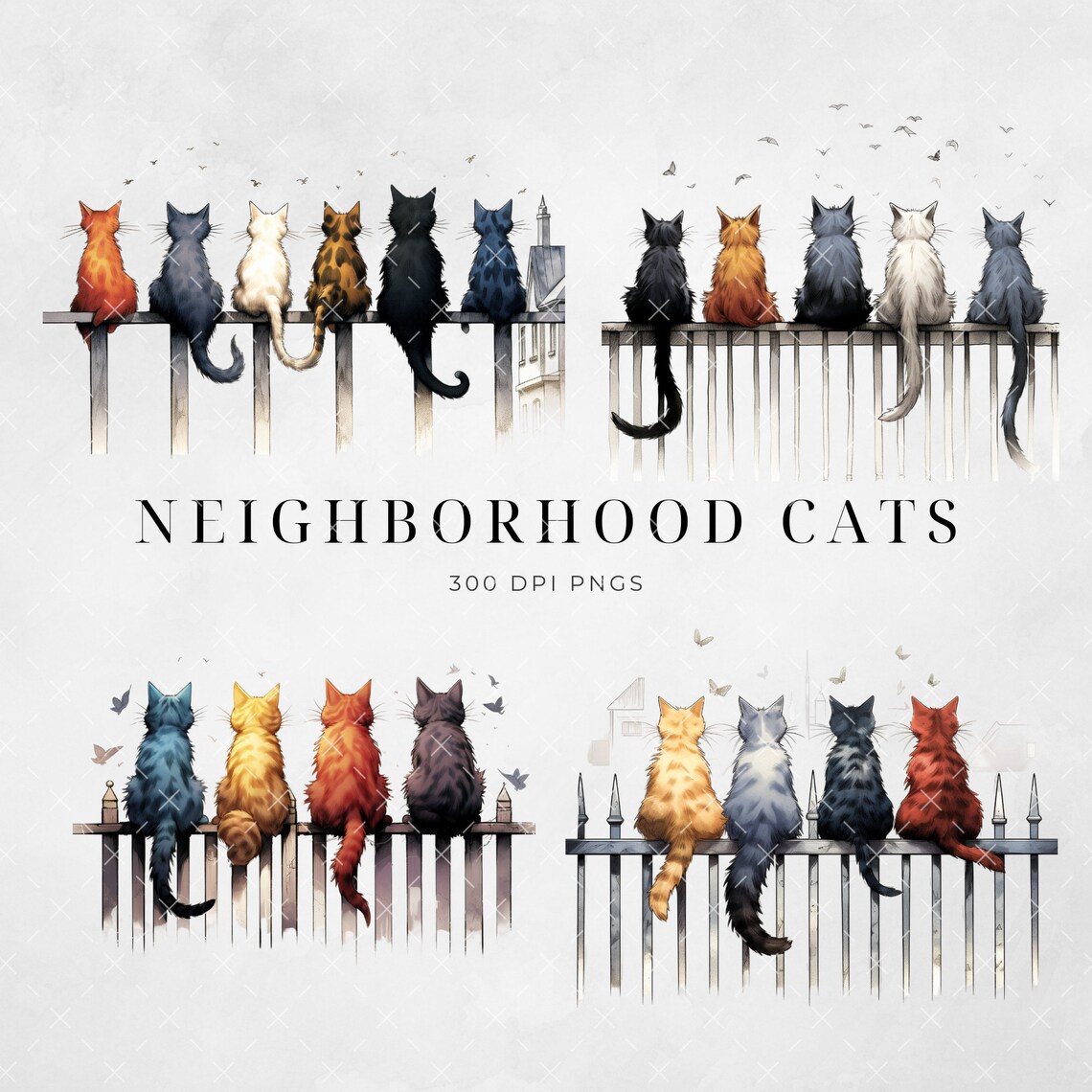 Cats on Fence Clipart, Transparent PNG, Instant Download, Quirky Cat ...