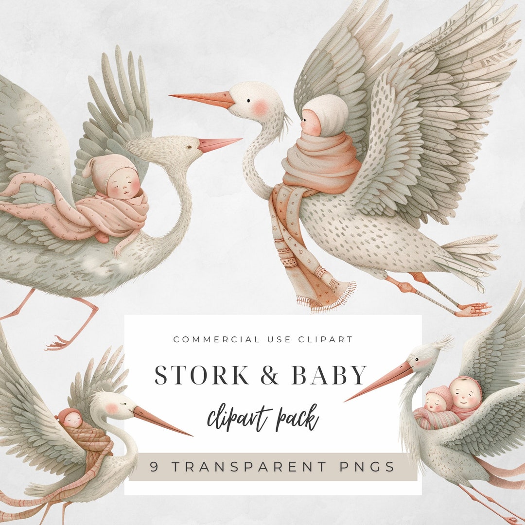 Stork Baby Clipart, Gender Neutral Baby Clipart, Transparent PNG ...