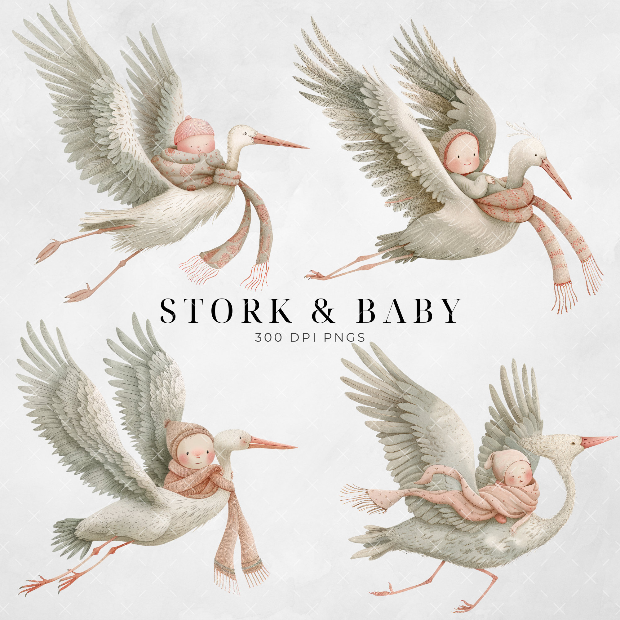 Stork Baby Clipart, Gender Neutral Baby Clipart, Transparent PNG ...
