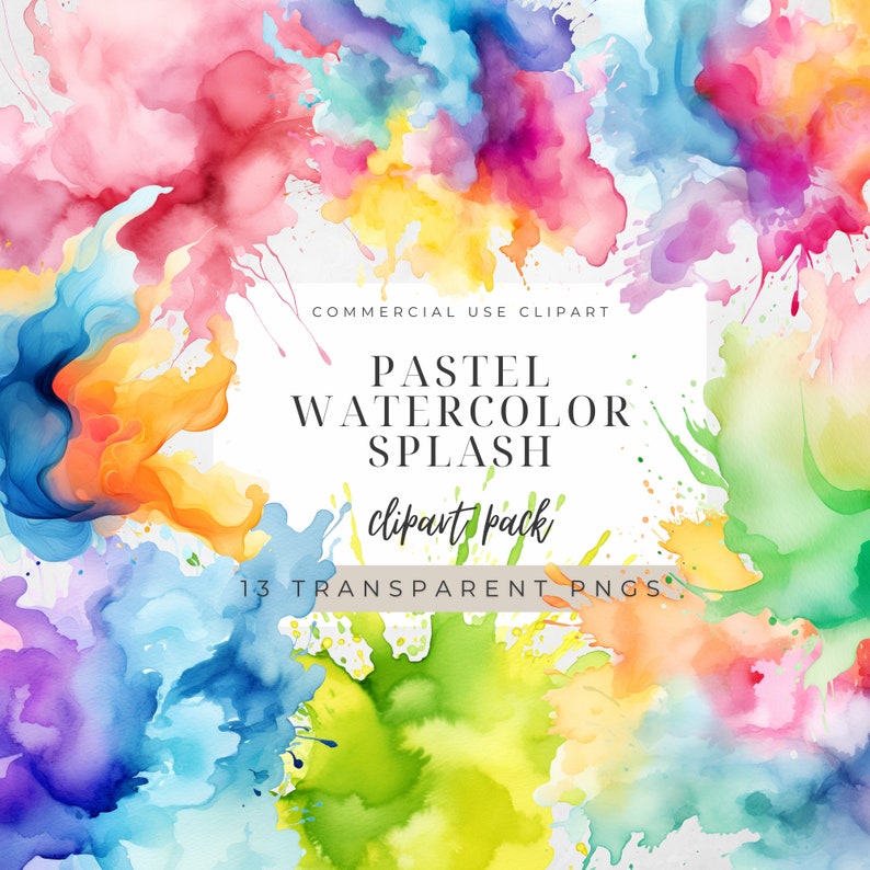 Pastel Watercolor Splash Clipart, Transparent PNG, Instant Download ...