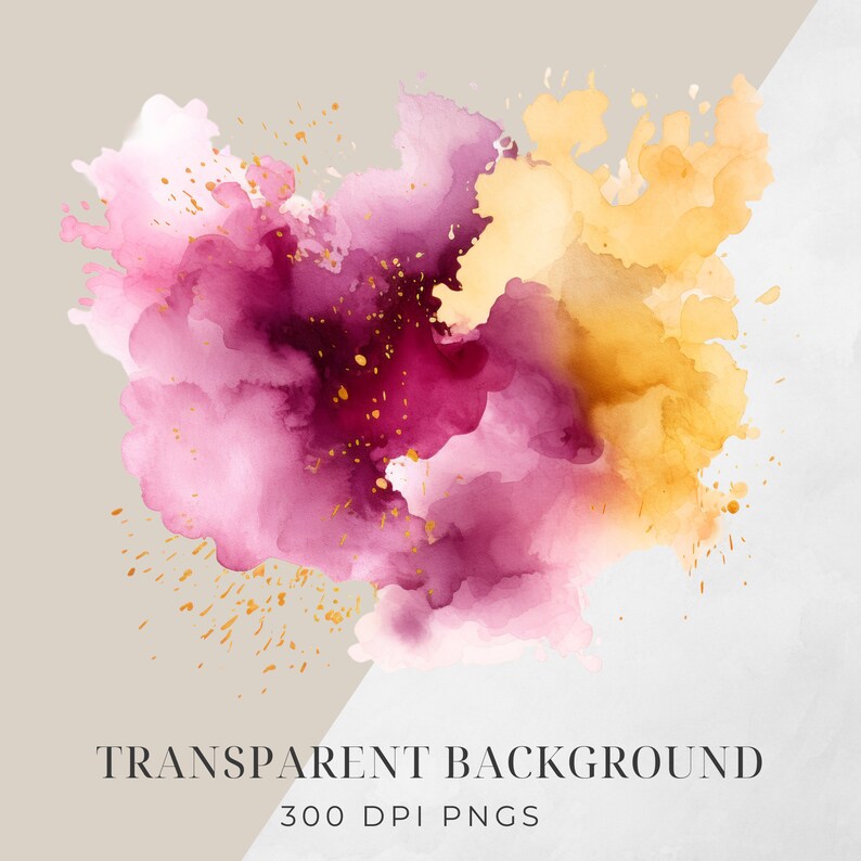 Pastel Watercolor Splash Clipart, Transparent PNG, Instant Download ...