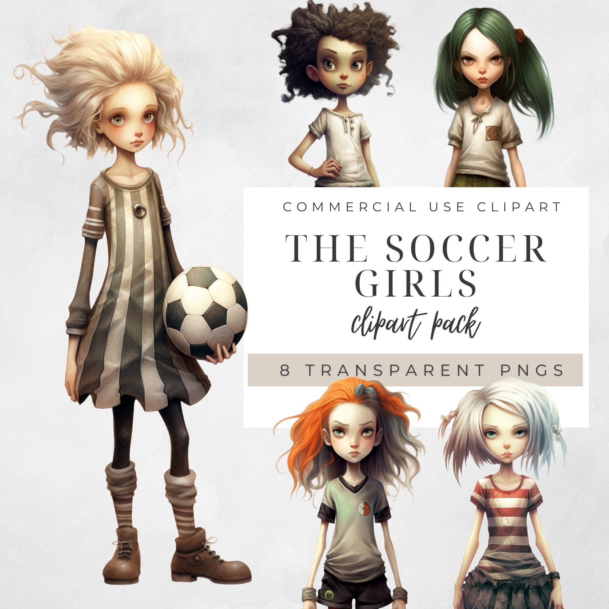 Soccer Girls Clipart, Transparent PNG, Paper Doll, Junk Journal ...