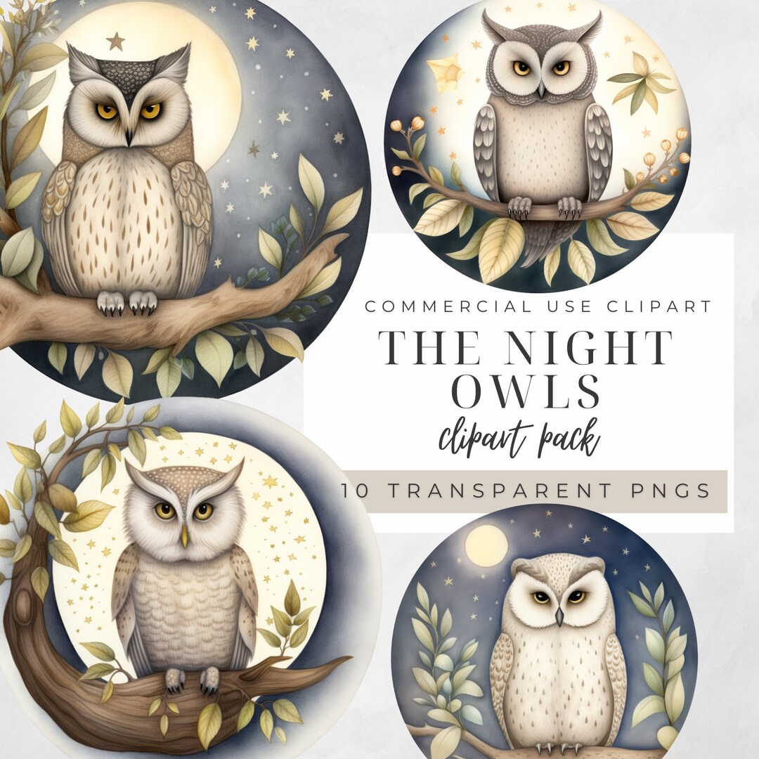 The Night Owls Clipart, Transparent PNG, Junk Journal, Instant Download ...