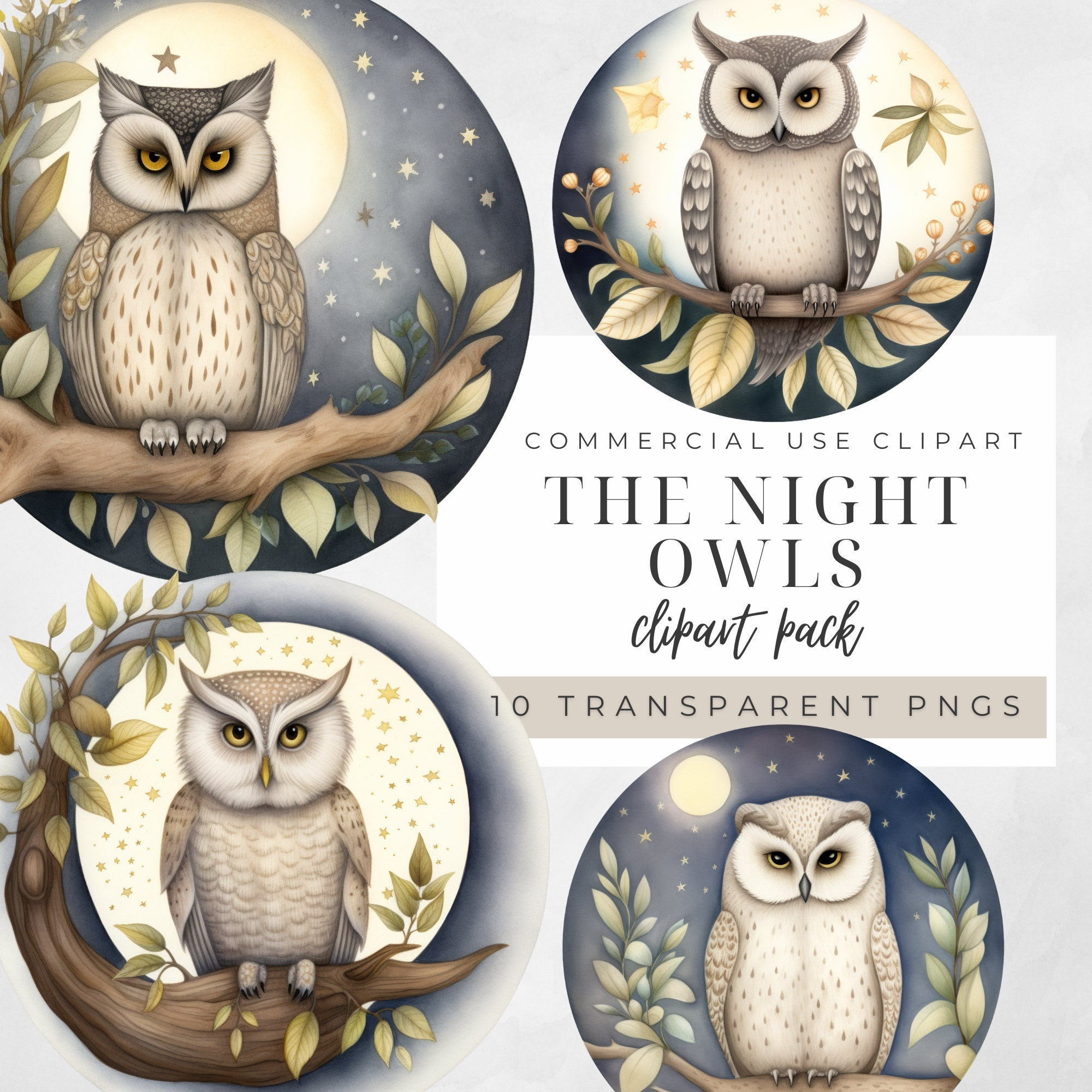 The Night Owls Clipart, Transparent PNG, Junk Journal, Instant Download ...