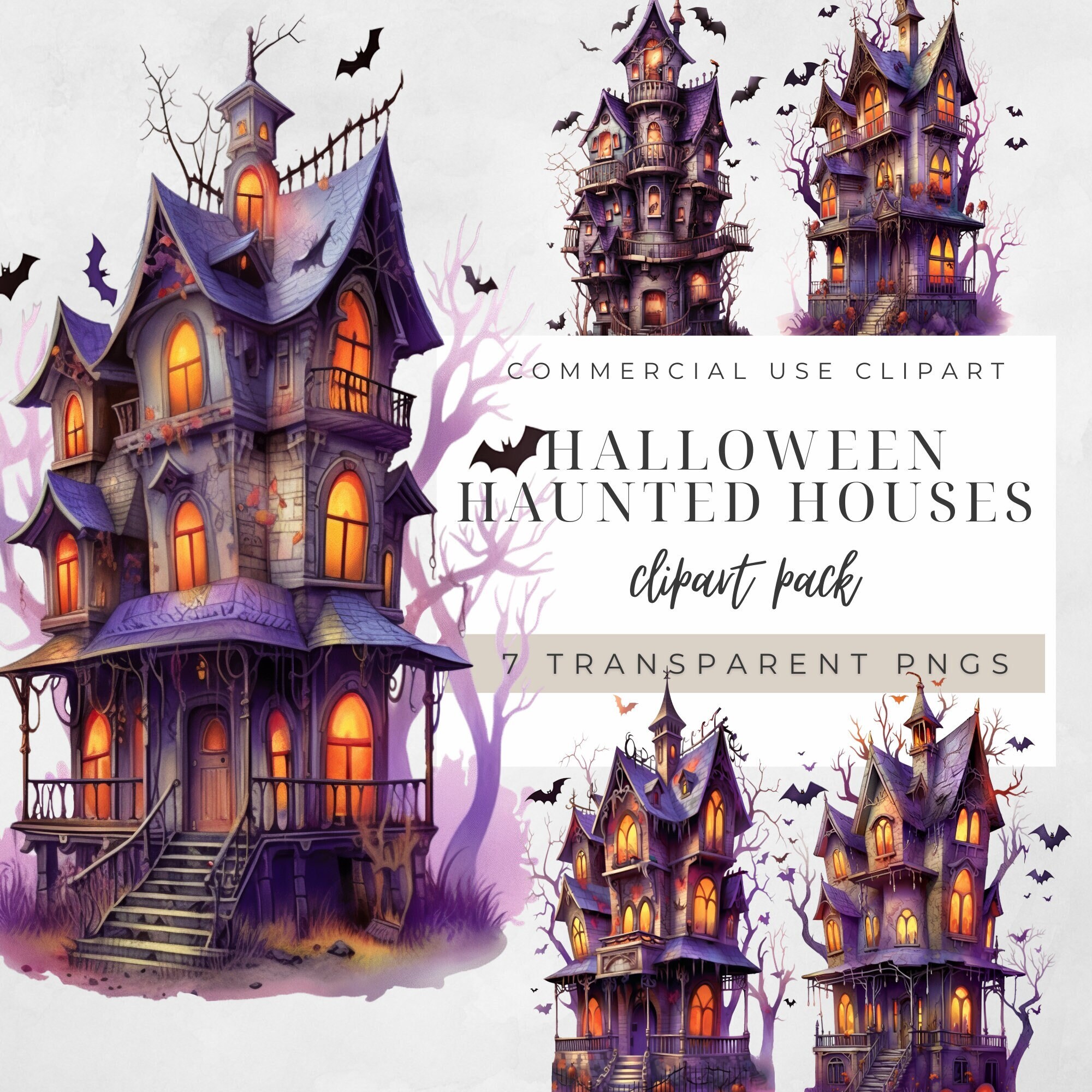 Halloween Haunted House Clipart, Transparent PNG, Junk Journal, Instant ...