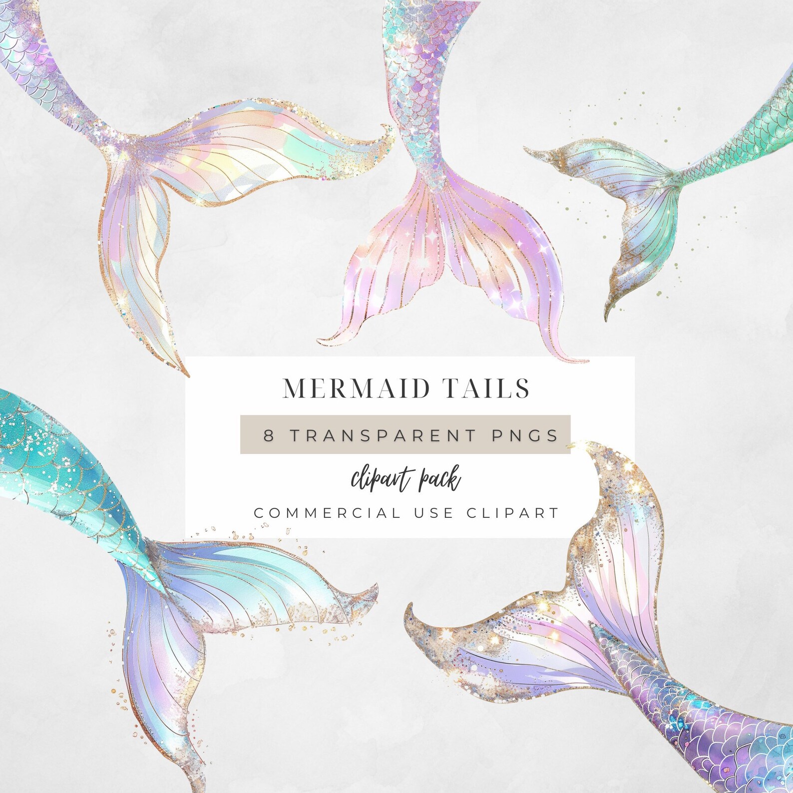 Mermaid Tail Clipart, Transparent PNG, Instant Download, Glitter ...