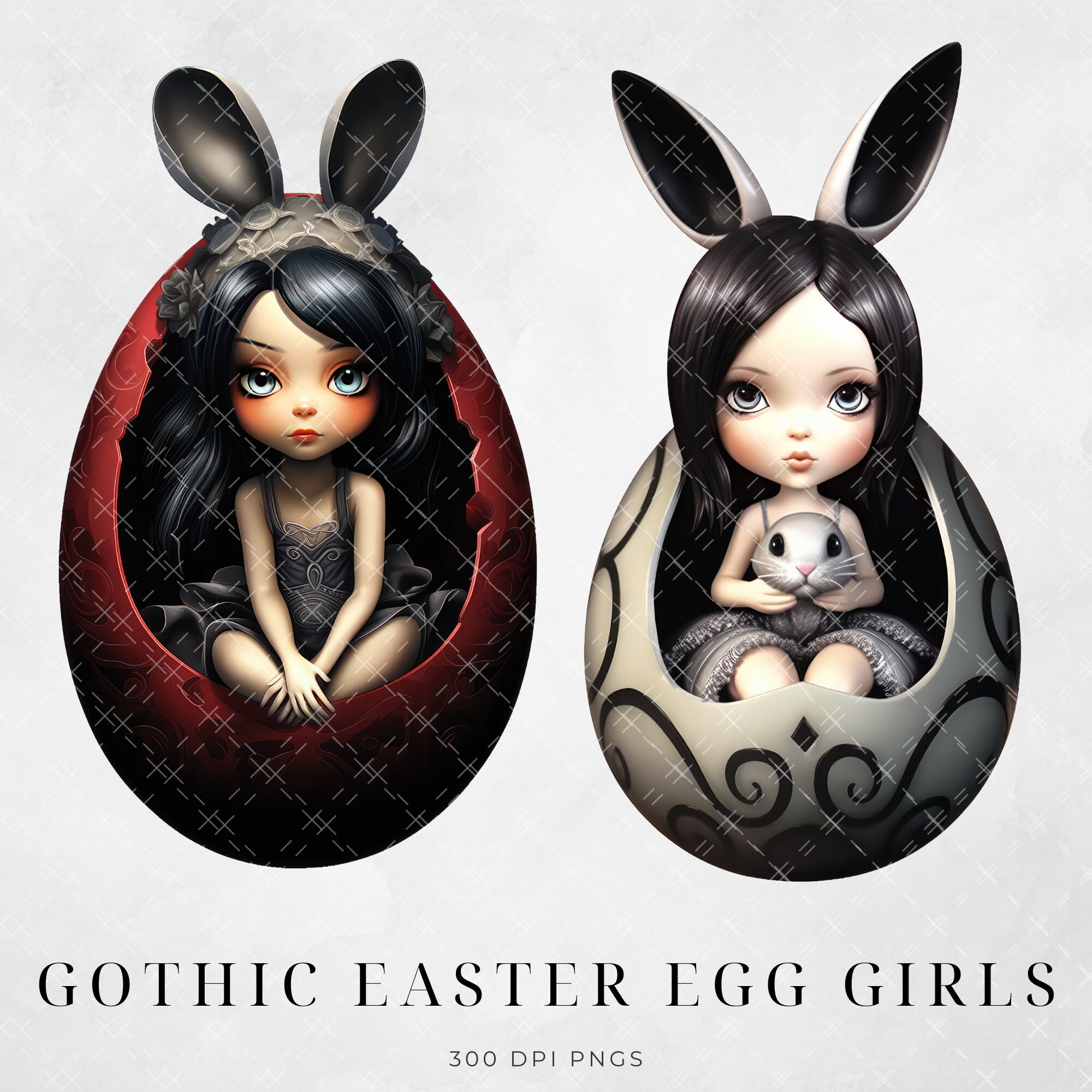 Gothic Easter Egg Girls Clipart, Transparent PNG, Junk Journal, Instant ...