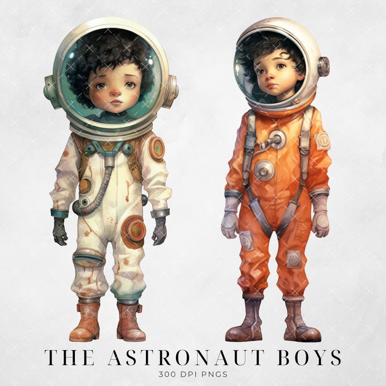 The Astronaut Boys, Clipart, Transparent PNG, Paper Doll, Junk Journal, Instant Download ...