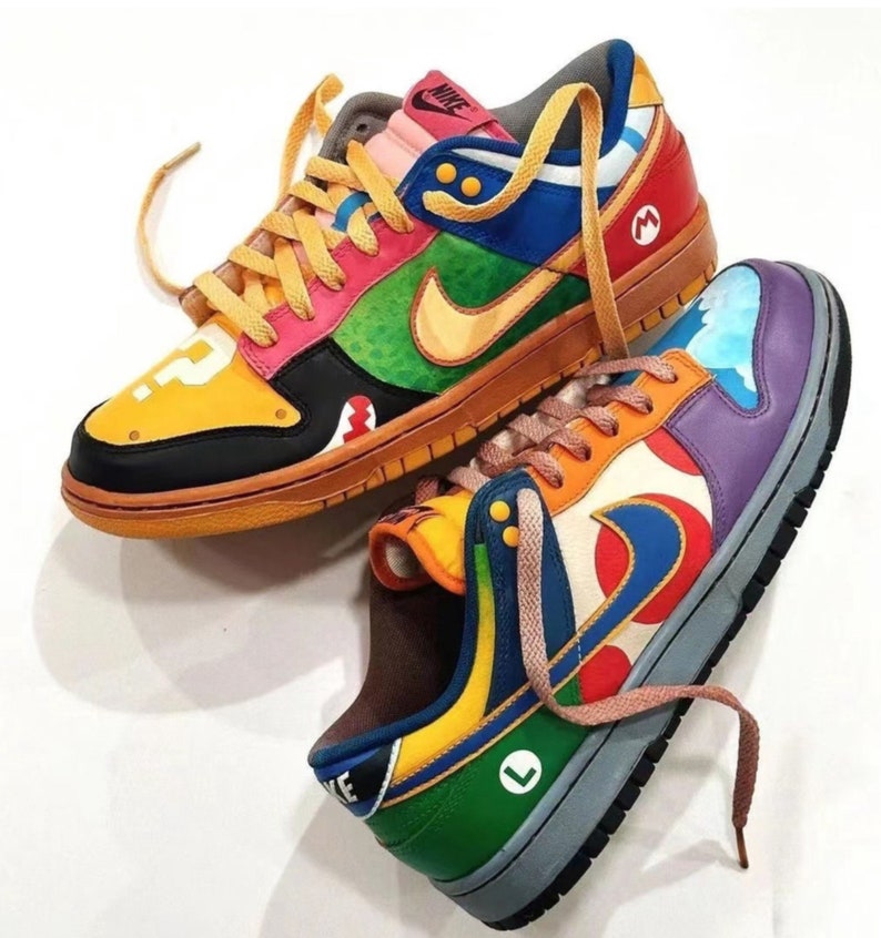Unisex Nike Dunk SB Low Super Mario Color Custom Leather Sneakers - Etsy