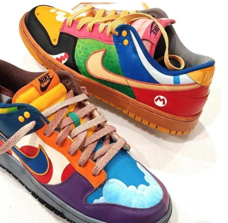 Unisex Nike Dunk SB Low Super Mario Color Custom Leather Sneakers - Etsy