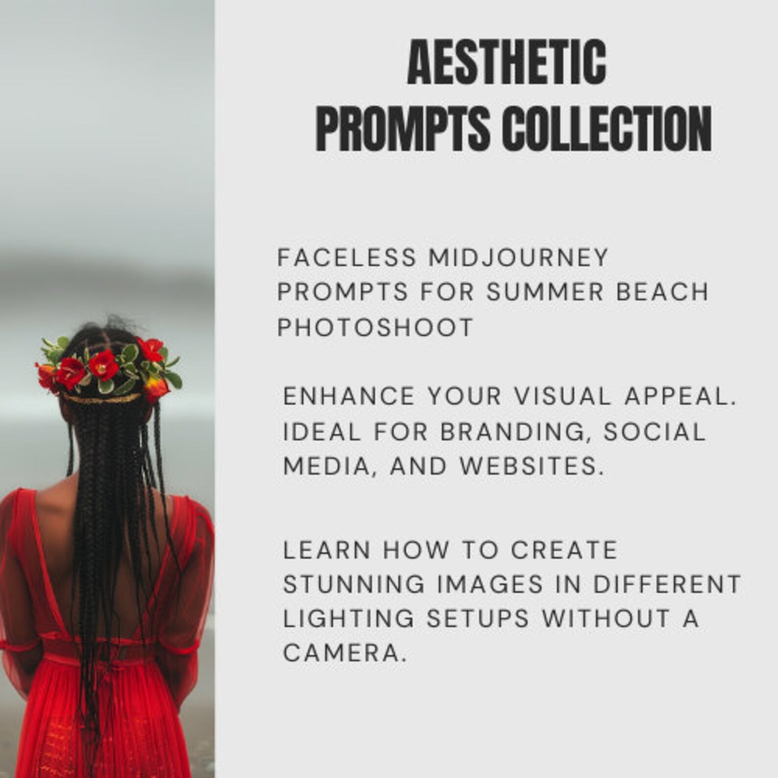 Faceless Midjourney Prompts Collection, Summer Beach Photoshoot, AI ...