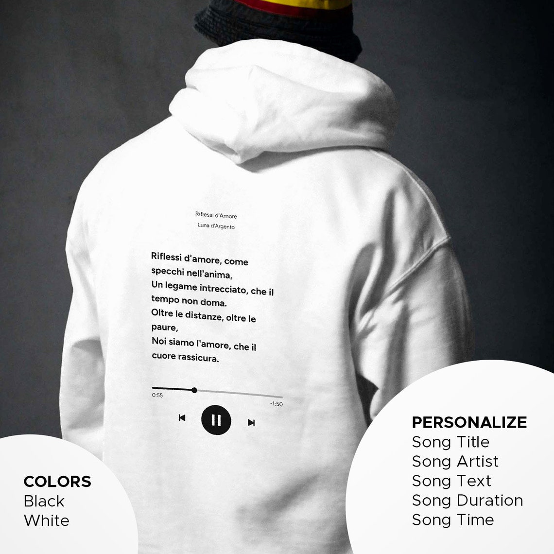 Personalized Song Unisex Hoodie, Customized Music Player Style Song ...
