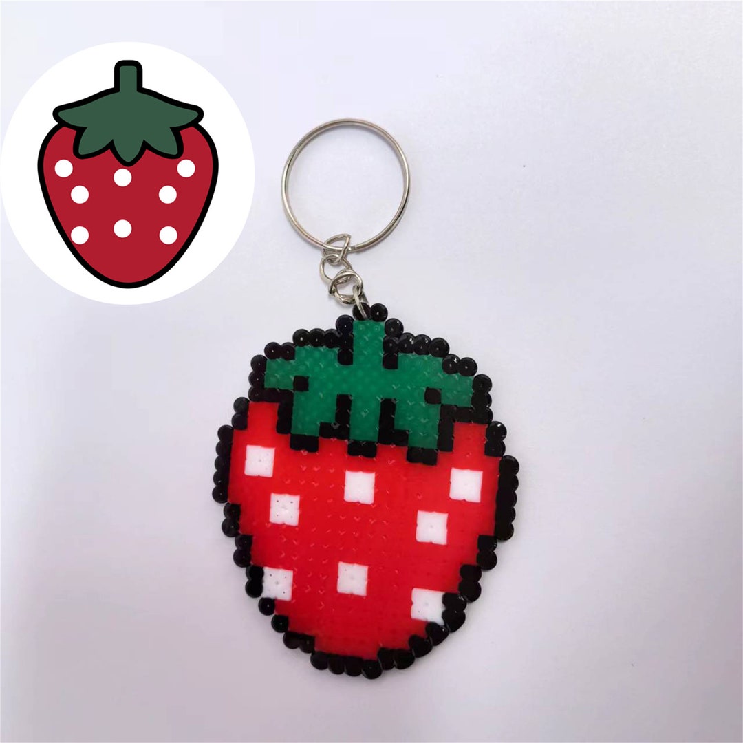 Cute Strawberry Perler Beads, Personalized Keychain, Fuse Beads, Custom ...