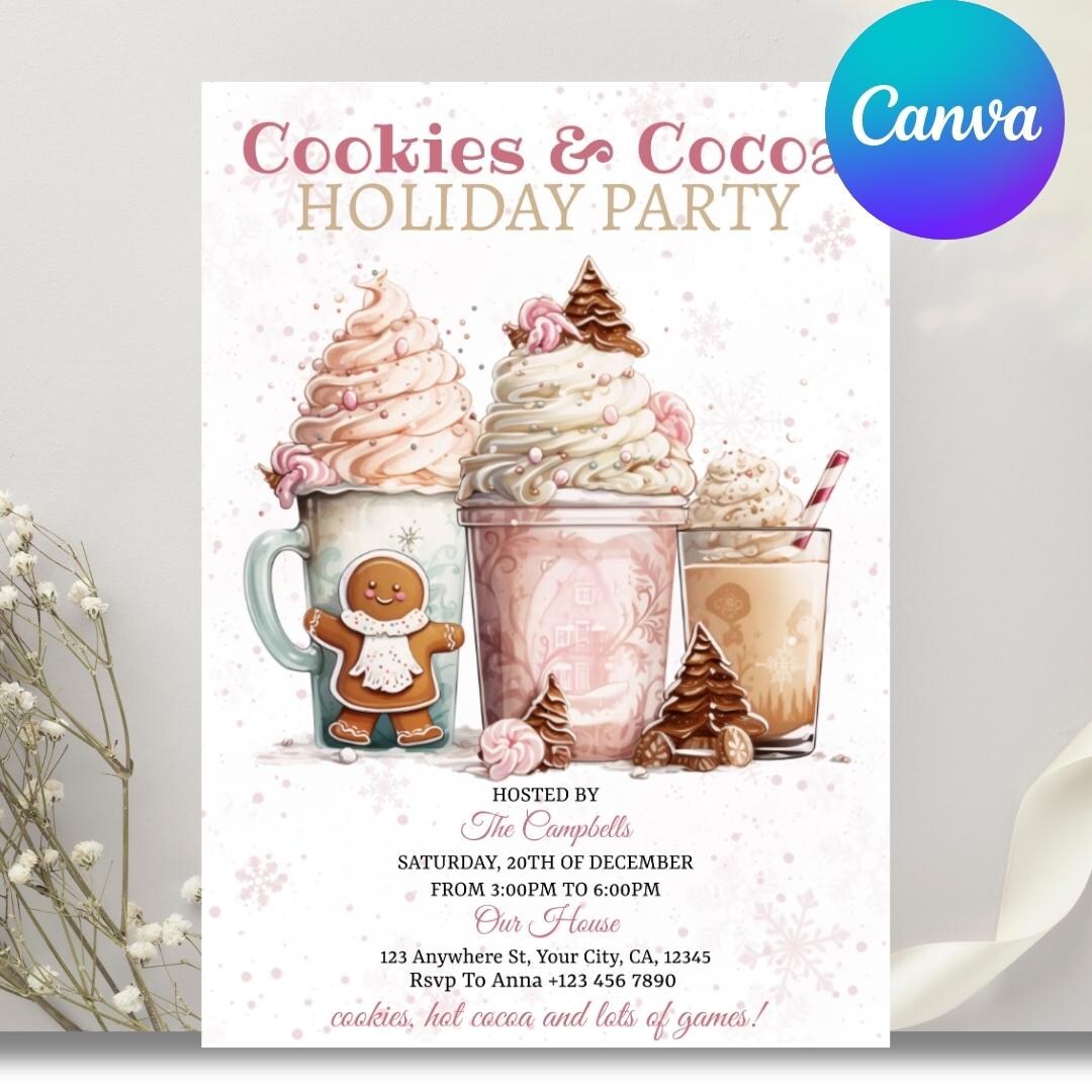 Editable Christmas Cookies & Cocoa Party Invitation: Holiday Invite ...