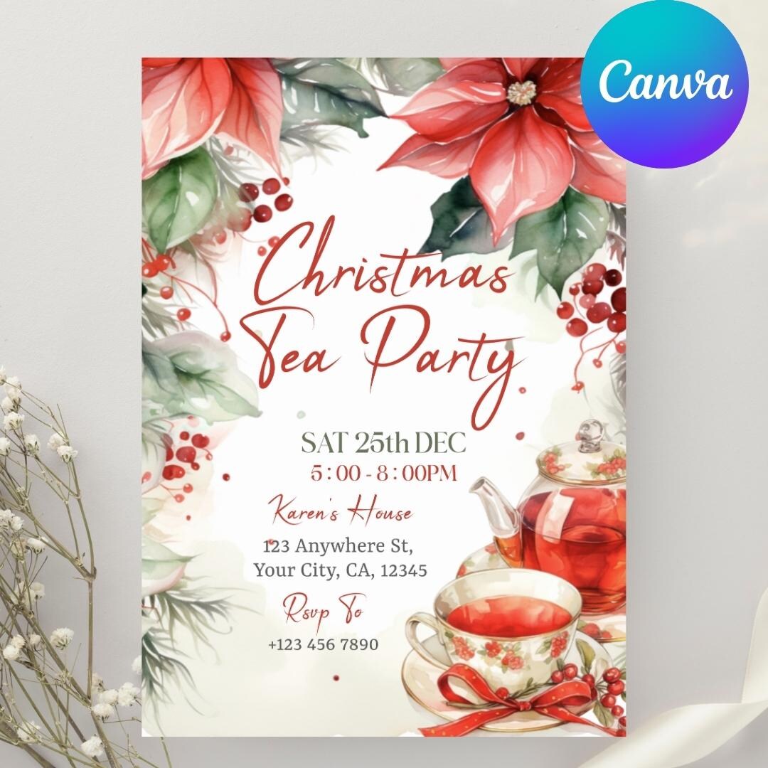 Editable Christmas Tea Party Invitation: Holiday Tea Party Invite ...