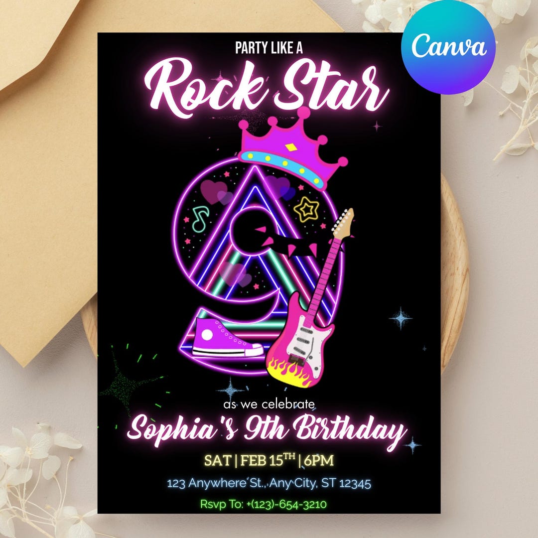 Editable Rockstar Invitation: Guitarist Invitation, Born to Rock ...