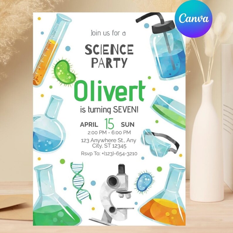 EDITABLE Mad Science Birthday Invitation: Science Party Invite Template ...