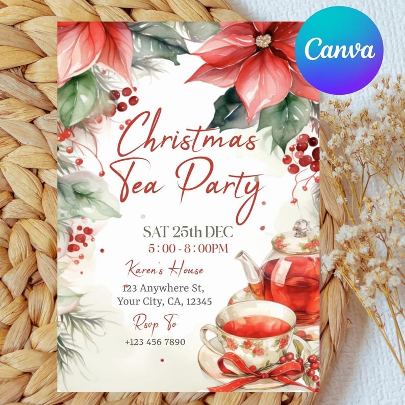 Editable Christmas Tea Party Invitation: Holiday Tea Party Invite ...