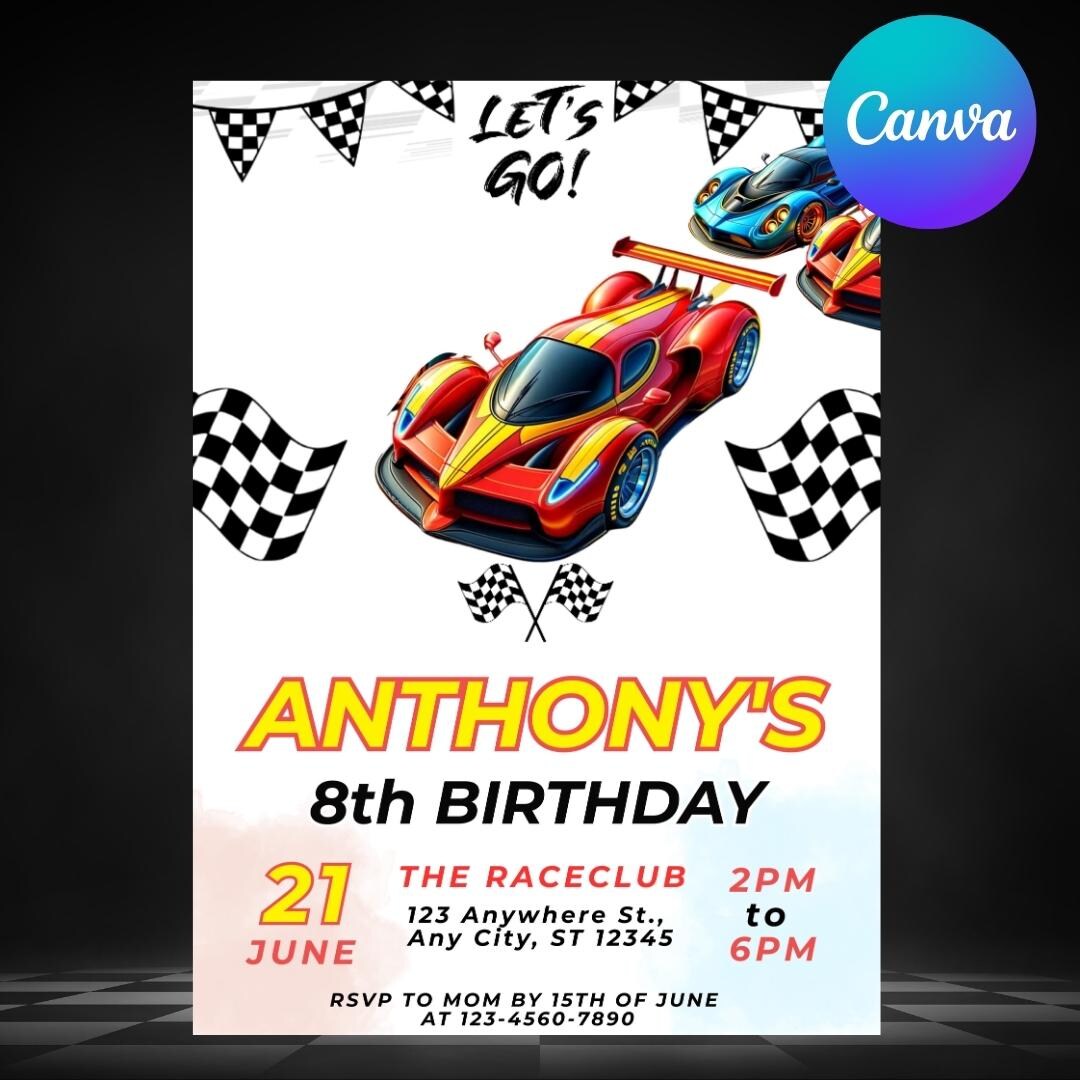 Editable Race Car Birthday Invitation: Racing Party Invite, Speed Racer ...