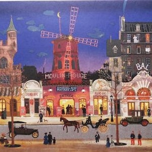 Michel DELACROIX Paris in Front of the Moulin Rouge Print on Canvas ...
