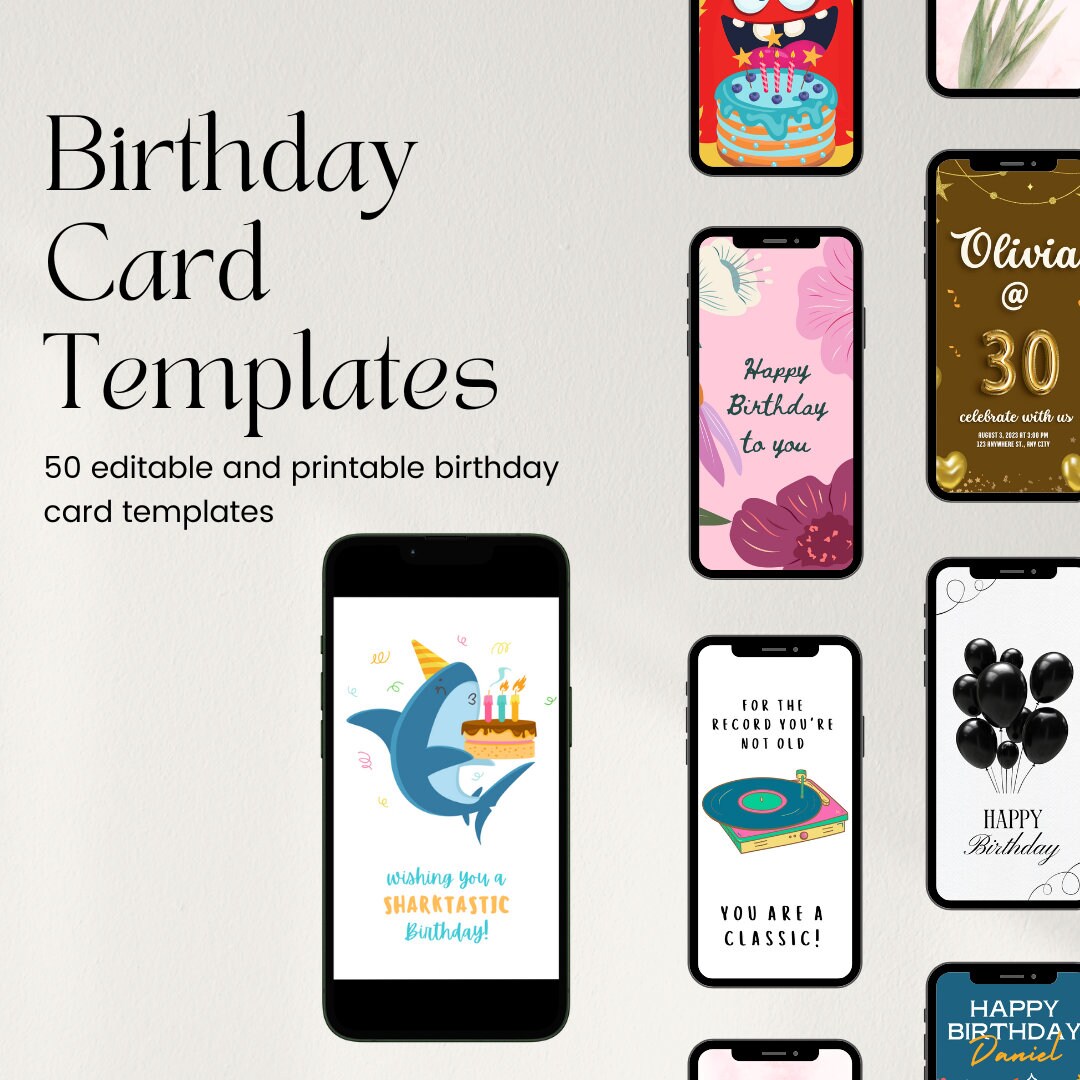 50 Canva Birthday Card Templates, Editable Canva Templates, Unique ...