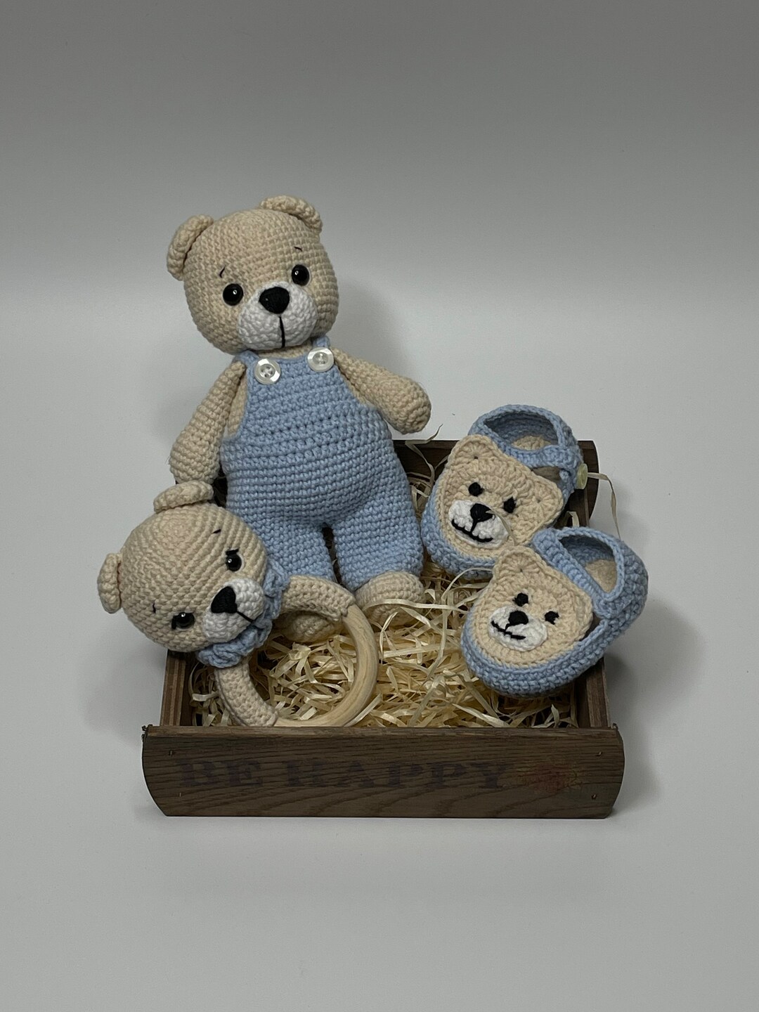 Baby Gift Box, Baby Gift Set, Baby Shower Gift, Knitted Rattle, Knitted ...