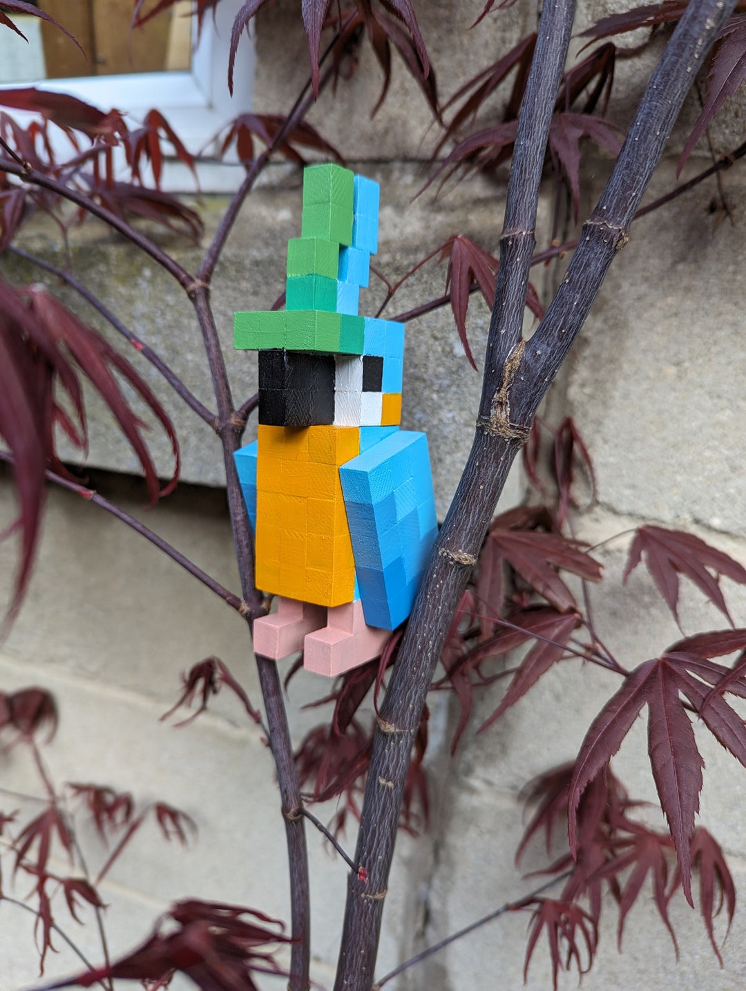 Wooden Block Minecraft Inspired Hand Painted Blue Macaw, Parrot/bird ...