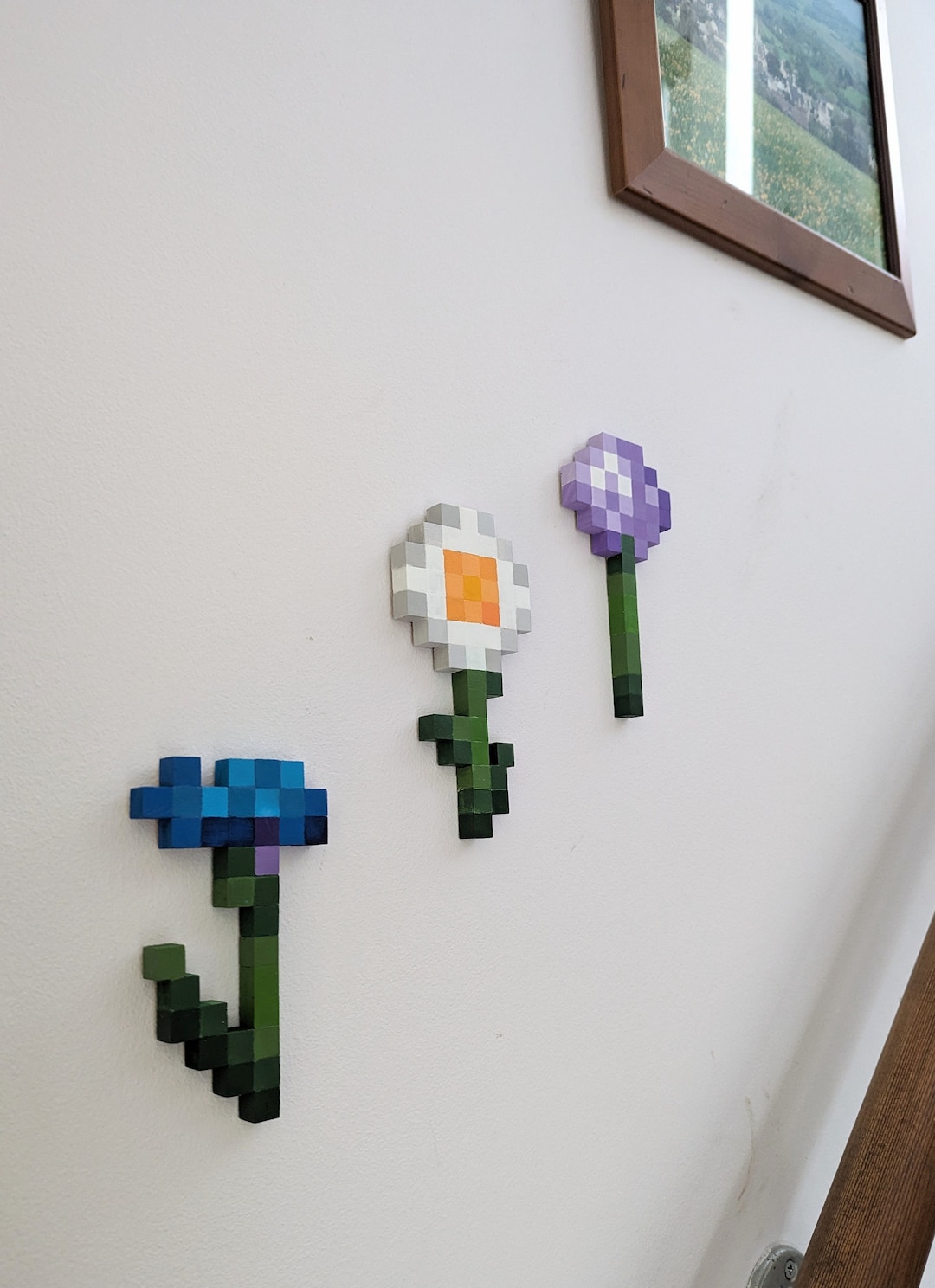 Wooden Block Minecraft Inspired Hand Painted Wall Art Flowers, Oxeye ...