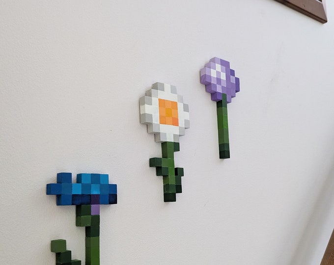 Wooden Block Minecraft Inspired Hand Painted Wall Art Flowers, Oxeye ...
